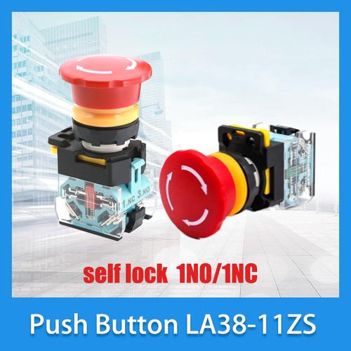 Jual Push Button Emergency Stop 22mm Self Lock LA38-11ZS 1NO 1NC ...