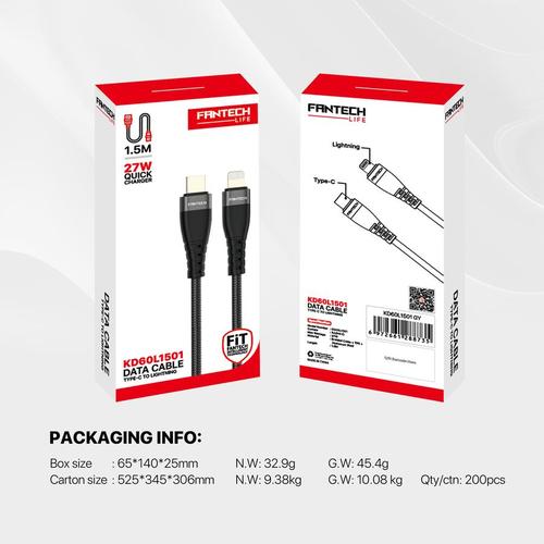 Jual FANTECH KD60C1501 / FANTECH Data Cable Type-C 1.5M 60W KD60C1501 ...