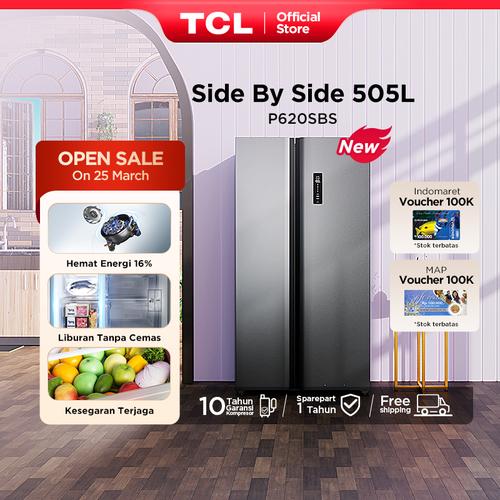 Promo TCL Kulkas 2 Pintu Side by Side - Kapasitas 505L - P620SBS - Holiday Mode - Twin Eco ...