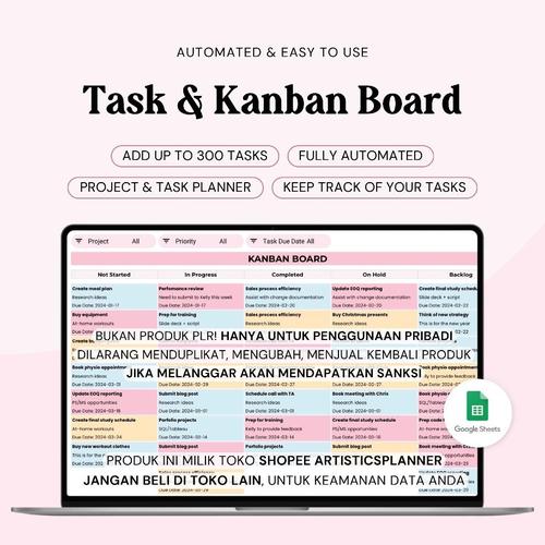 Jual Ready Task & Kanban Board Spreadsheet | Task Tracker | To Do List ...