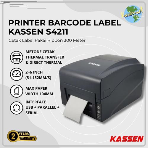 Promo Kassen S4211 Printer Barcode Transfer Thermal A6 USB Serial ...