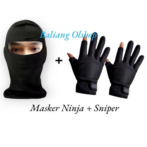 Jual Paket Touring Motoran Sarung Tangan+Masker Ninja Hitam Polos ...