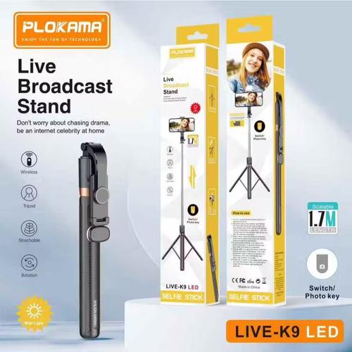 Jual Tongsis Tripod LED Bluetooth K9 PLOKAMA 1.7M Selfie Stick 4in1 Led ...