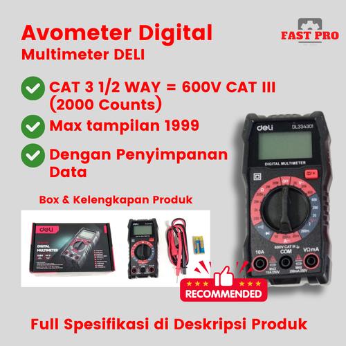 Jual Avometer Digital Multimeter DELI EDL 334301 Alat Ukur Arus Listrik ...