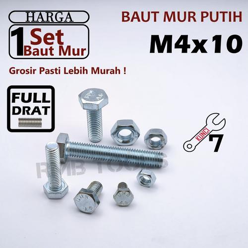 Jual Baut Mur Putih Hex M4x10 1cm Besi Galvanis BMP Hexagon Kunci 7 M4 - Kota Tangerang Selatan ...