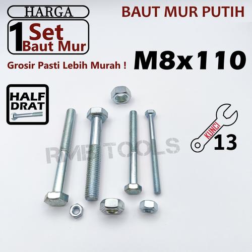 Jual Baut Mur Putih Hex M8x110 11cm Besi Galvanis BMP Hexagon Kunci 13 ...