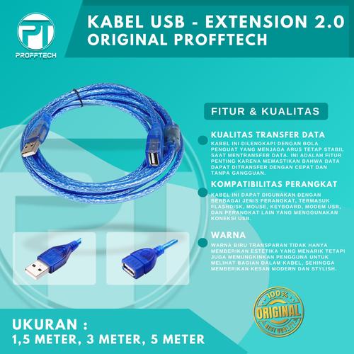 Jual Kabel USB Extension 2.0 Male to Female, 1.5 Meter. PROFFTECH - 3 M ...