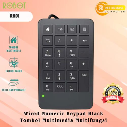 Jual Keyboard Numeric ROBOT RK01 Wired Keypad Black Tombol Multimedia ...