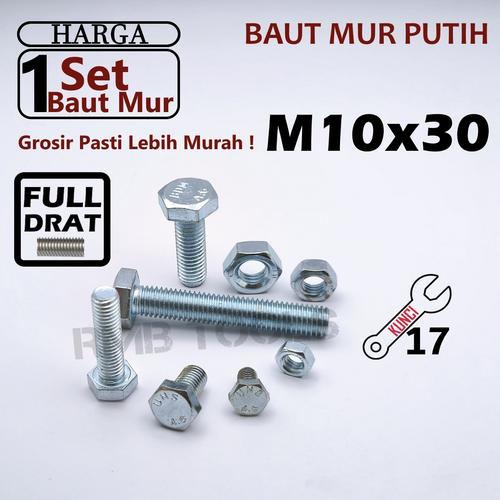 Jual Baut Mur Putih Hex M10x30 3cm Besi Galvanis BMP Hexagon Kunci 17 M10 - Kota Tangerang ...
