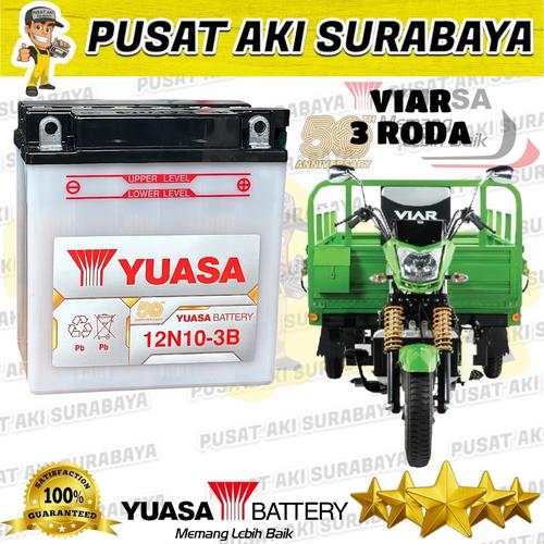 Jual ACCU BERKUALITAS YUASA 12N10 3B AKI MOTOR VIAR 3 RODA MERCY GENSET - Kota Surabaya ...