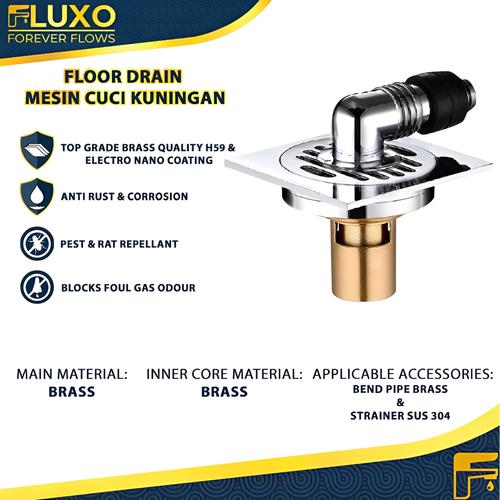 Jual FLUXO Floor Drain Strainer Brass Saringan Got Mesin Cuci Kamar ...