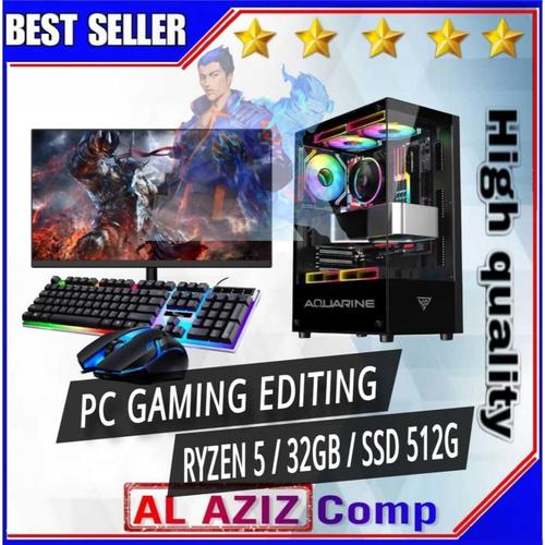 Jual PC Rakitan Gaming Fullset AMD Ryzen 5 5600G RAM 32gb SSD 512gb Lengkap LED 24 Inci Keyboard ...