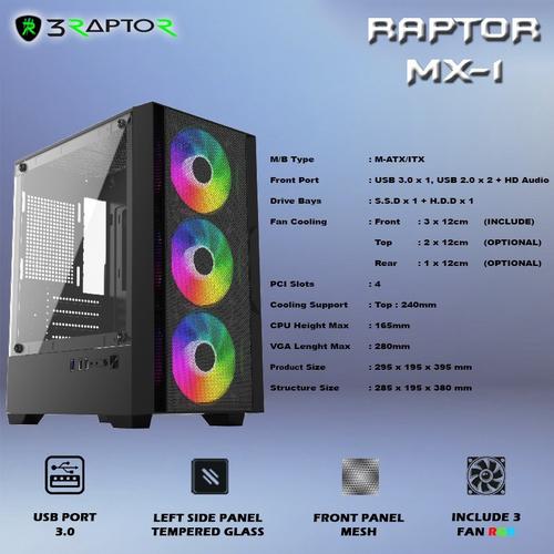Jual Casing Power Up Raptor MX-1 MESH M-ATX Free 3 Fan RGB - Case ...