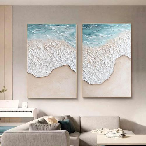 Promo lukisan abstrak pantai tekstur 2 panel - 80x100+frame - Kab ...