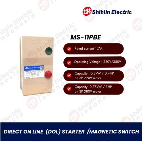 Jual DOL Starter / Magnetic Switch MS-P11PBE 1,7A (1,3A-2,1A) 220V Shihlin - 220V, 1.7A ...