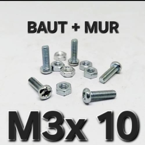 Jual ( BAUT + MUR M3 X 10 ) BAUT MUR SEKRUP ULIR BUAT TRANSISTOR D 3MM P 10MM 1CM 1 CM 10 MM ...