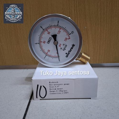 Jual Pressure gauge raket 4 inch drat 1/2 inch wiebrock 10kg / bar ...