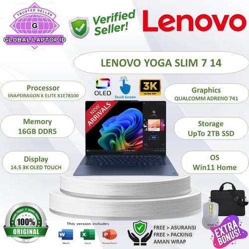 Jual Laptop Lenovo Yoga Slim 7 14 OLED SnapDragon X Elite X1E78100 ...