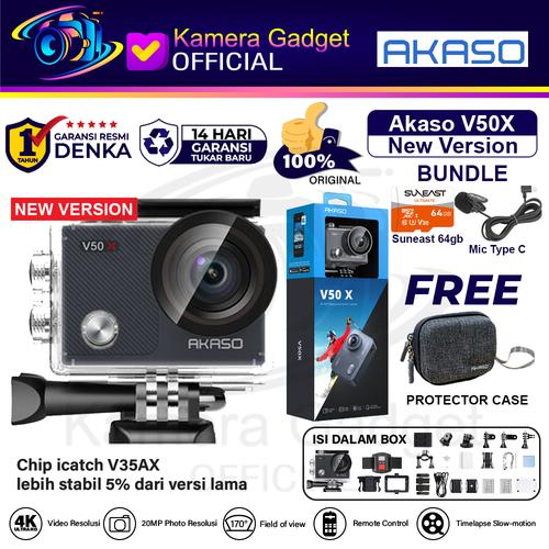 Promo AKASO V50X 4K New Version 30fps WiFi Action Camera - V50 X - Original - SUNEAST 64G+MIC ...