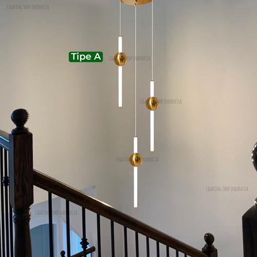 Jual Lampu gantung led void 3in1 body gold minimalis modern ruang tamu tangga kop bulat 3Lampu ...