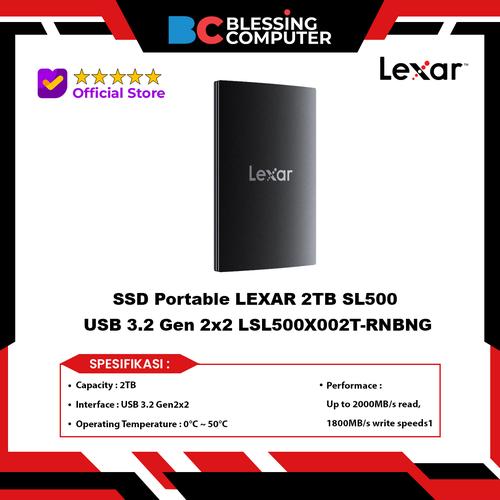 Promo SSD Portable LEXAR 2TB SL500 USB 3.2 Gen 2x2 LSL500X002T-RNBNG up ...