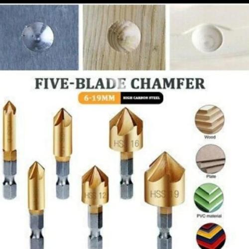 Jual Mata Bor Countersink Besi Set 6 Pcs Flute Chamfer Drill Bit ...