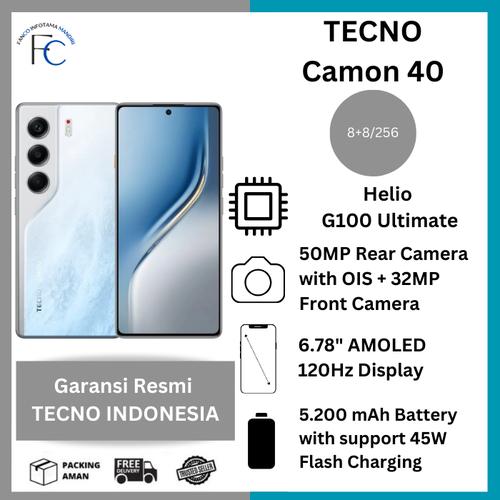 Jual Tecno Camon 40 | Camon 40 Pro 5G 8/256 8/128 50MP OIS Helio G100 120Hz AMOLED Garansi Resmi ...