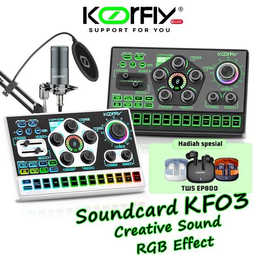 Promo Soundcard KOORFLY KF03 Terbaru RGB Efek 48V Recording Live Mixer ...