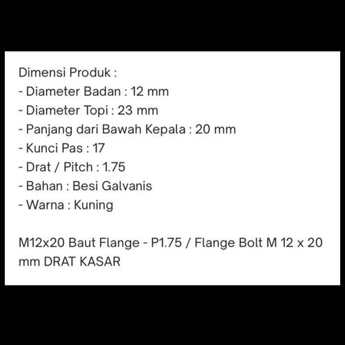 Jual Baut / Mur Custom Baut Drat M13 Pitch 1.75, Panjang Drat 20Mm ...