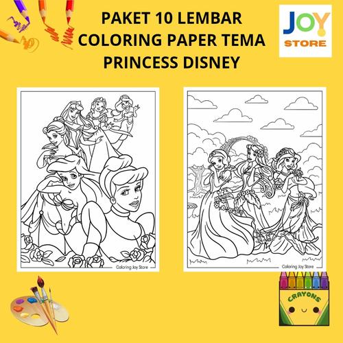 Jual PAKET 10 lembar Kertas Gambar Mewarnai Tema Princess Disney Ukuran A4 150 gsm - Coloring ...