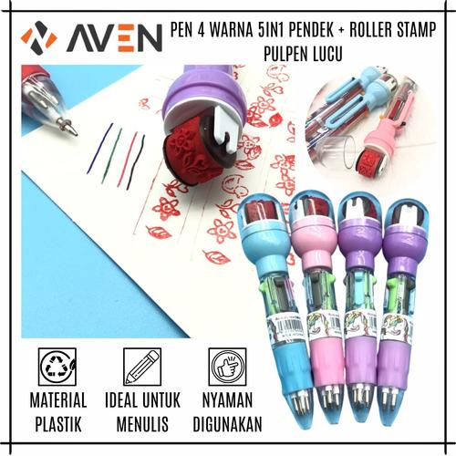 Promo Pen 4 warna 5in1 pendek + roller Stamp Ballpoint Multicolor ...