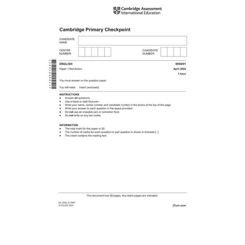 Jual Primary Checkpoint English First Language (EFL) April 2024 past ...