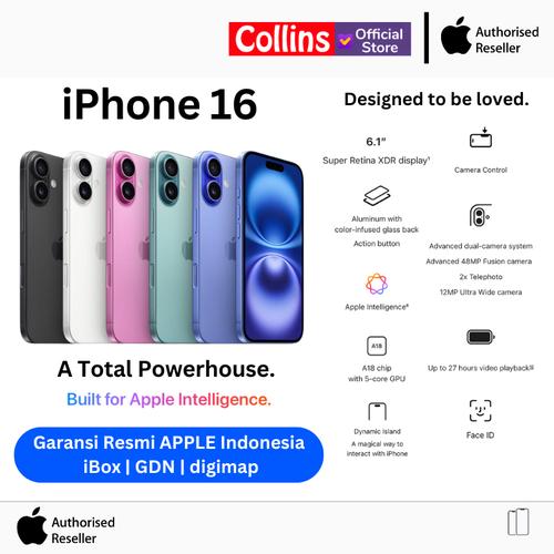 Promo APPLE iPhone 16 128GB 256GB 512GB A18 CPU 6C GPU 5C OLED Resmi ...