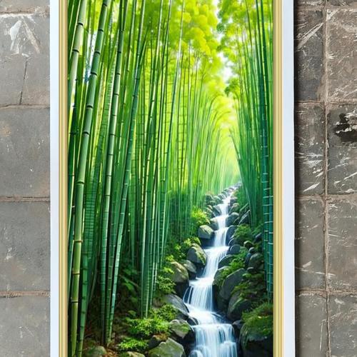 Jual hiasan dinding lukisan cetak hutan bambu plus bingkai uk 105*55 ...