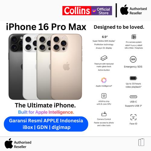 Promo APPLE iPhone 16 Pro Max 256GB 512GB 1TB A18 PRO CPU 6C GPU 6C OLED Resmi iBOX GDN DIGIMAP ...