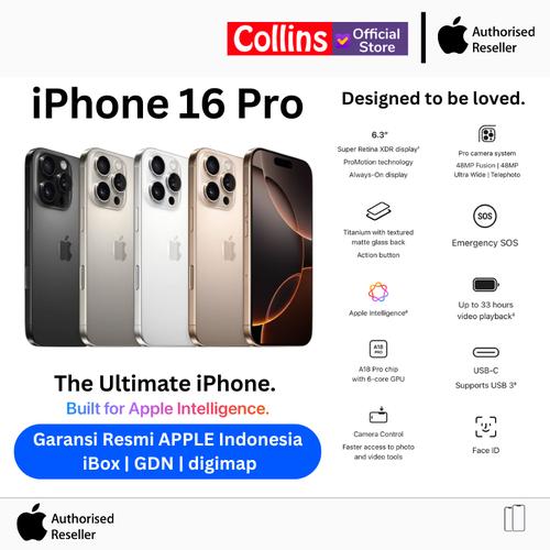 Promo APPLE iPhone 16 Pro 128GB 256GB 512GB 1TB A18 PRO CPU 6C GPU 6C OLED Resmi iBOX - BLACK ...