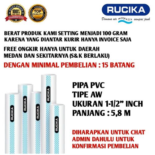 Jual PIPA RUCIKA WAVIN PUTIH PVC TIPE AW TEBAL 1-1/2" INCH 1 1/2 INCI ...