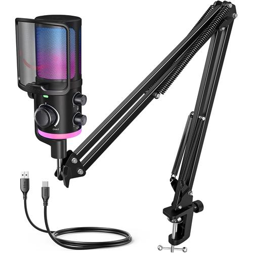 Promo Fifine AM6T / AM 6T Microphone Condenser Game/Chat Mix Noise Suppression Monitoring I/O ...