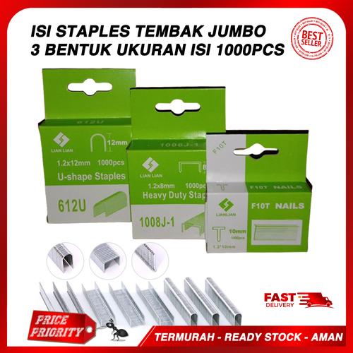 Jual Isi Staples Tembak Jumbo 3 Sizes 612U, Heavy Duty 1008J-1, F10T ...