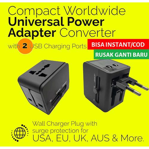 Jual [MG]Travel Adapter Universal Plug EU UK US dengan 1A USB Port ...