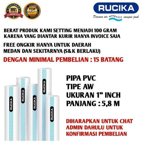Jual Pipa pvc rucika standard tipe AW 1 Pipa PVC Rucika Standard Type AW Ukuran 1" Inch Putih ...