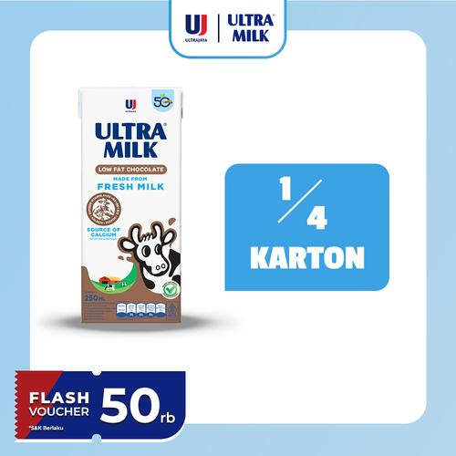 Promo Ultra Milk Susu UHT Low Fat Chocolate 250ml 1/4 karton (6 pcs ...