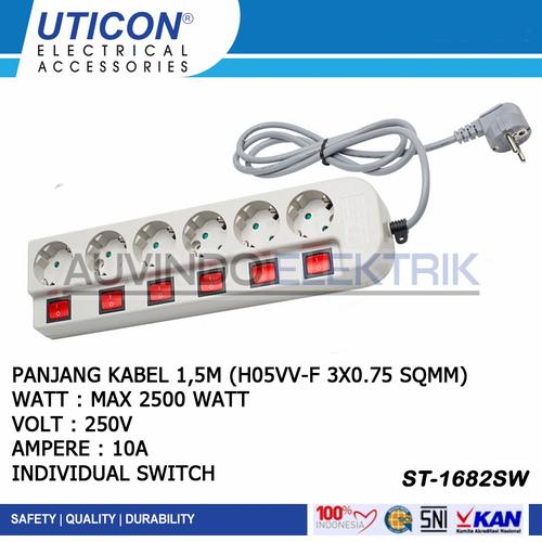 Jual COLOKAN LISTRIK 6 LUBANG 6 SAKLAR MERK UTICON PANJANG KABEL 1.5M ...
