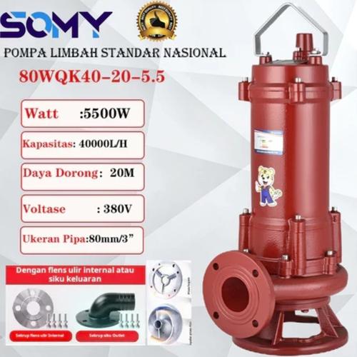 Jual Pompa celup air kotor sewage cutter pump 80WQK40-20-5.5 5.5KW 380V 3inch pompa celup kuras ...