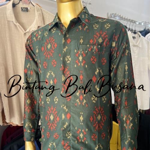 Jual Kemeja Endek Pria Lengan Panjang Khas Bali Motif Bintang Hijau - L ...