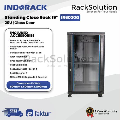 Jual IR6020G Indorack Close Rack Server Rak Depth 600MM 20U Glass Door ...