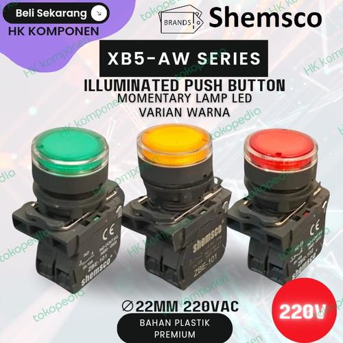 Jual illuminated push button momentary 22m 220v merah/kuning/hijau XB5 ...