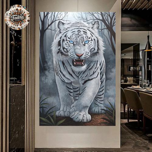 Promo Lukisan dinding ruang tamu macan putih modern art frame - Plus ...