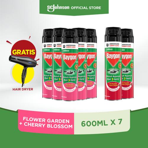 Jual Baygon Aerosol Flower Garden x5 + Cherry Blossom x2 600ml Free ...
