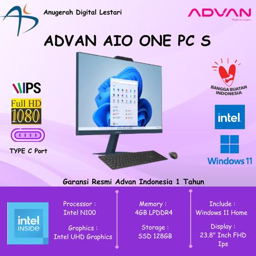 Promo Advan AIO One PC S Intel N100 4/128GB SSD WIN 11 Home 23.8"FHD ...
